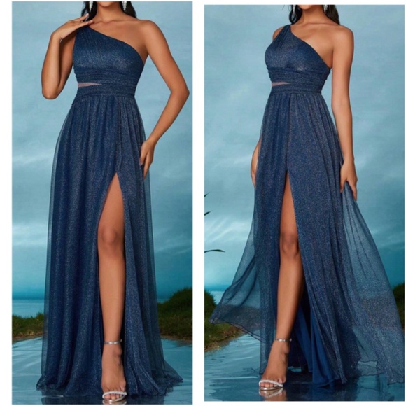 Dresses | Luxe One Shoulder Split Thigh Cut Out Formal Wedding Dress ...